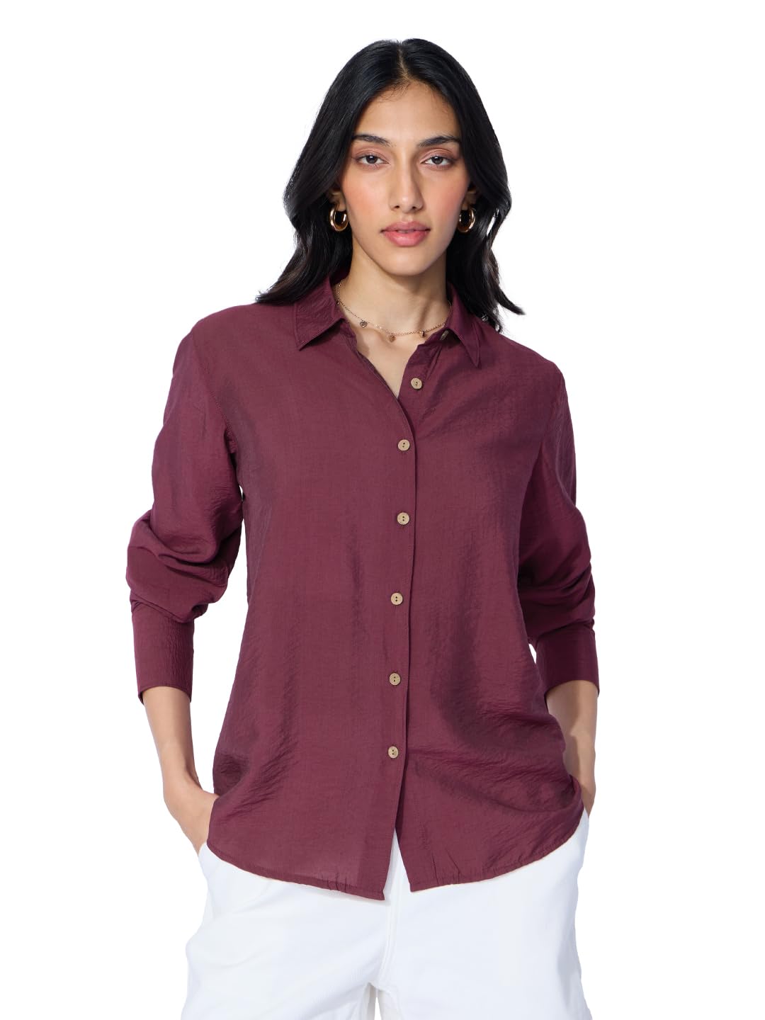 The Souled Store Back Tie Up Shirt: Claret Women and Girls Long Sleeves ...