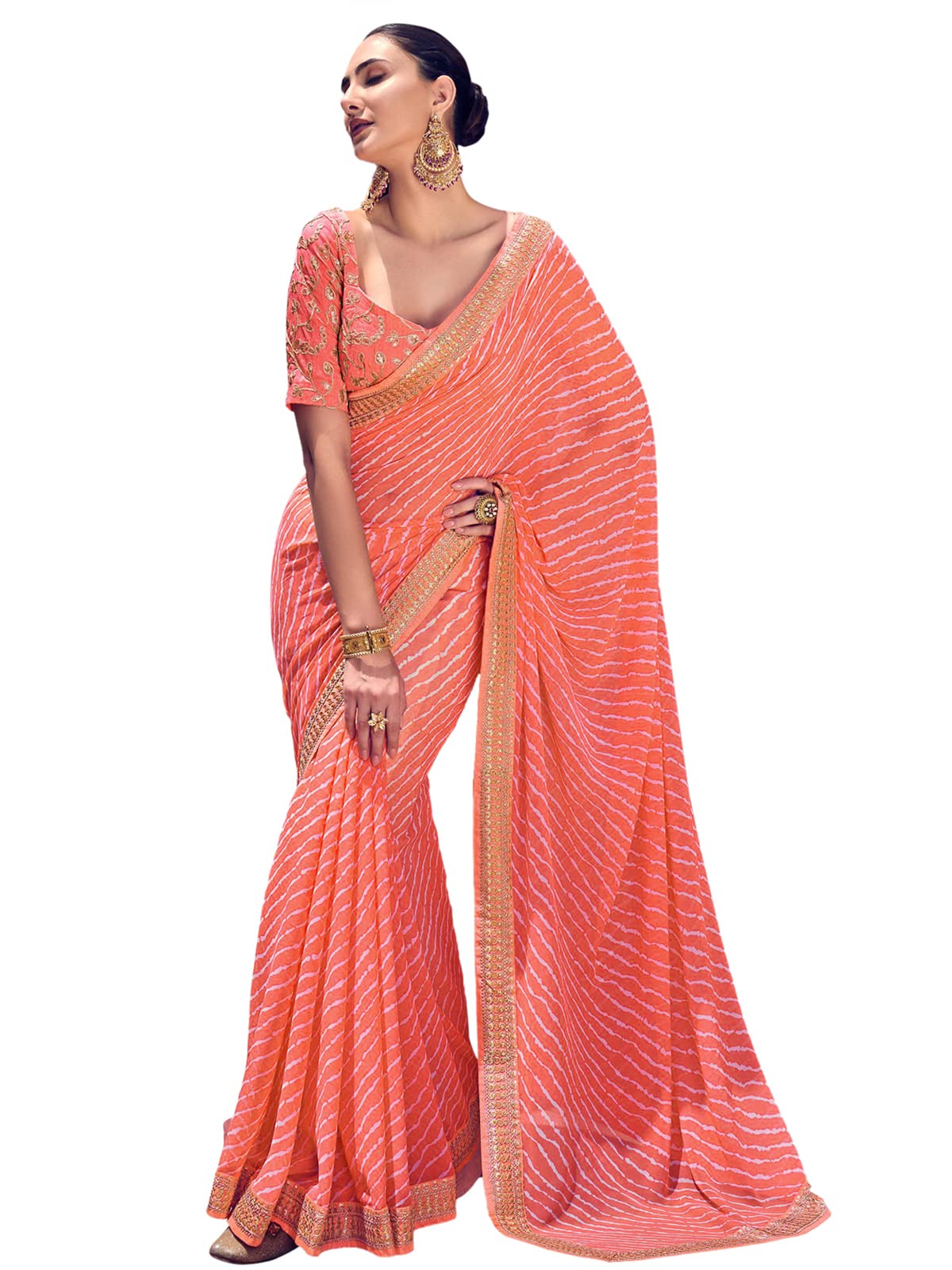 Satrani Womens Knit Pure Georgette Saree – Wardrobecrush